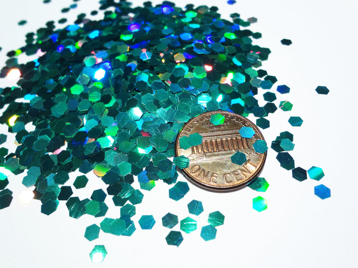 Holographic Laser Turquoise Loose Large Glitter, .125" Hex, 3mm, 1/8 ...